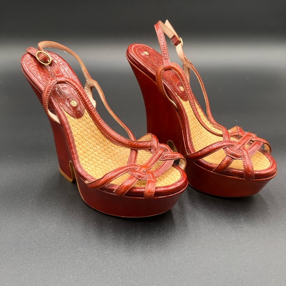 Celine | Shoes | Celine Wood Wedge With Patent Leather Straps | Poshmark